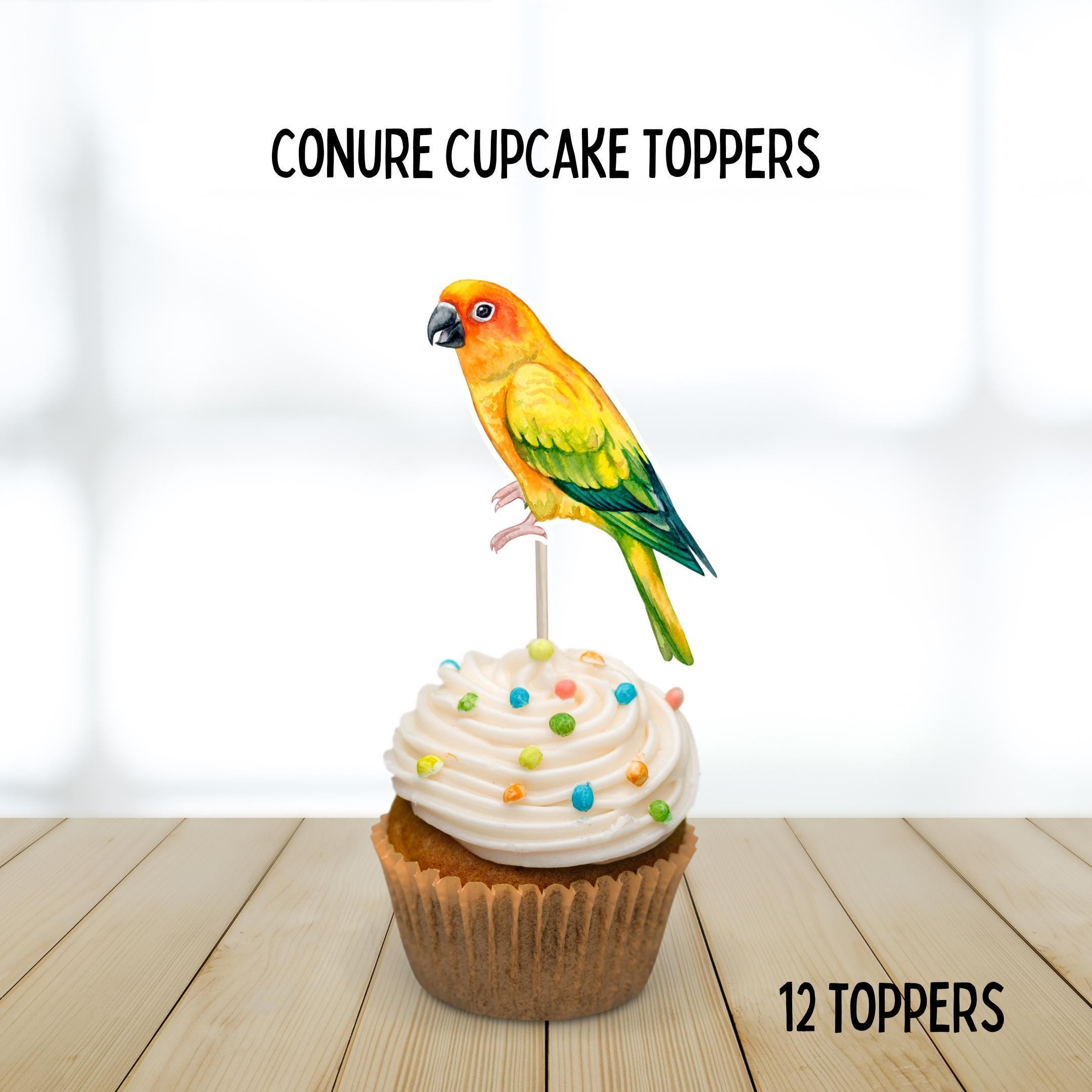 Green Cheek Conure Cupcake Toppers, Parrot Toppers, Bird Toppers, Party ...