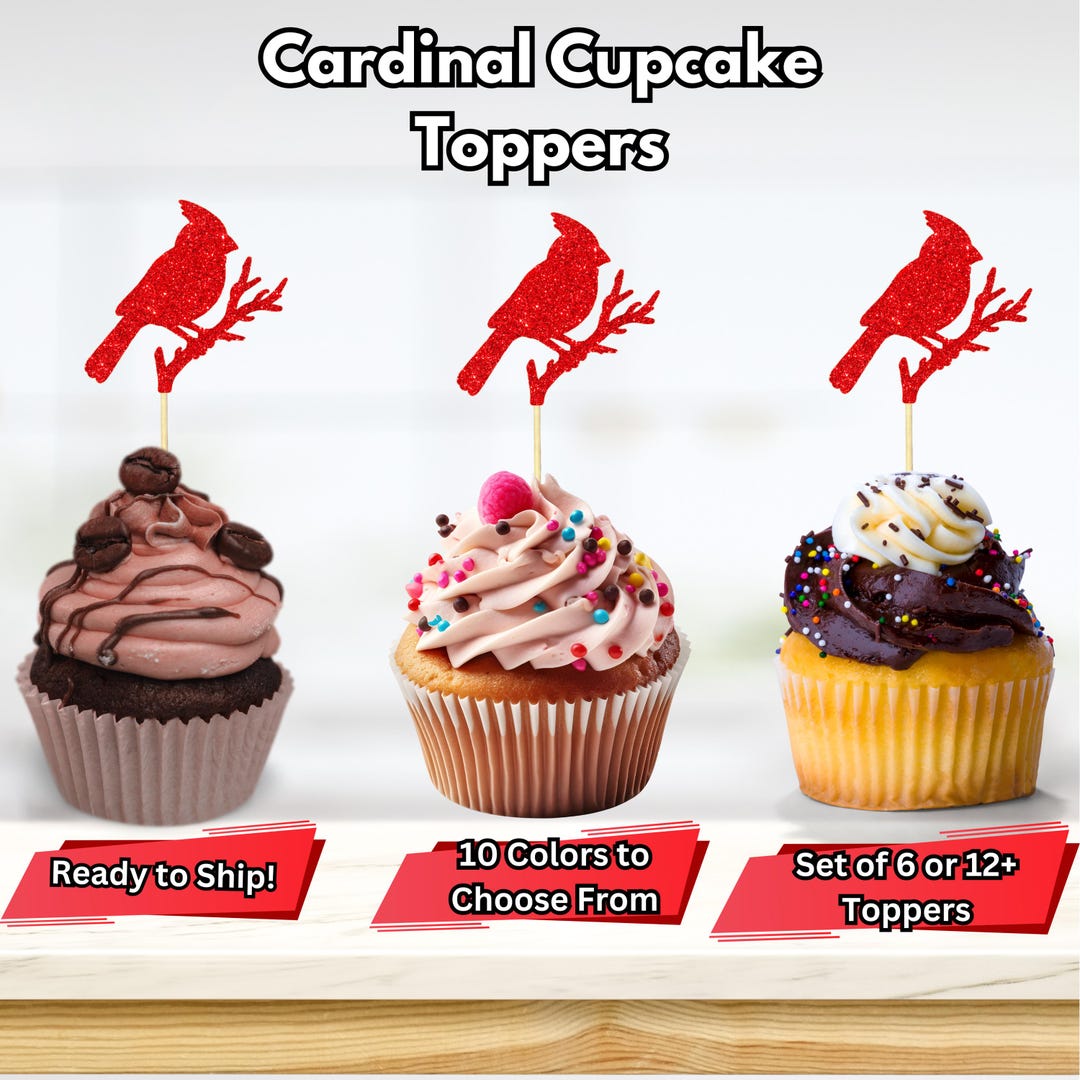 Cardinal Cupcake Toppers, Winter Bird Cupcake Toppers, Cardinal Bird ...