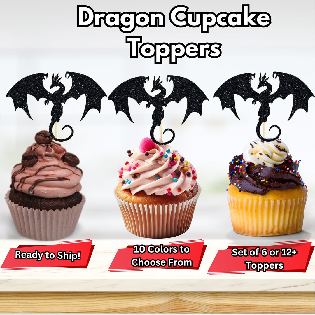 Dragon Cupcake Toppers, Fantasy Theme Cupcake Toppers, Magic and ...