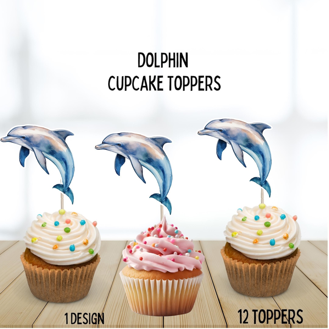Dolphin Cupcake Toppers, Sea Animals, Sea Life Theme, Party, Kids ...