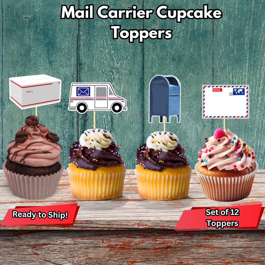 Mail Carrier Cupcake Toppers, Mailman Theme Toppers, Mailman Birthday ...