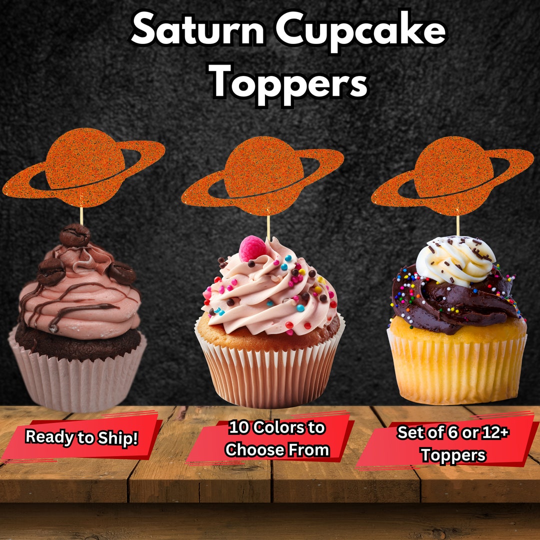 Saturn Cupcake Toppers, Two the Moon Party Decor, Planet Food Picks ...