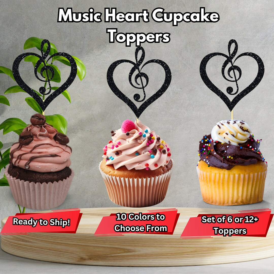 Music Heart Cupcake Toppers, Musician Wedding Decor, Musical Wedding ...