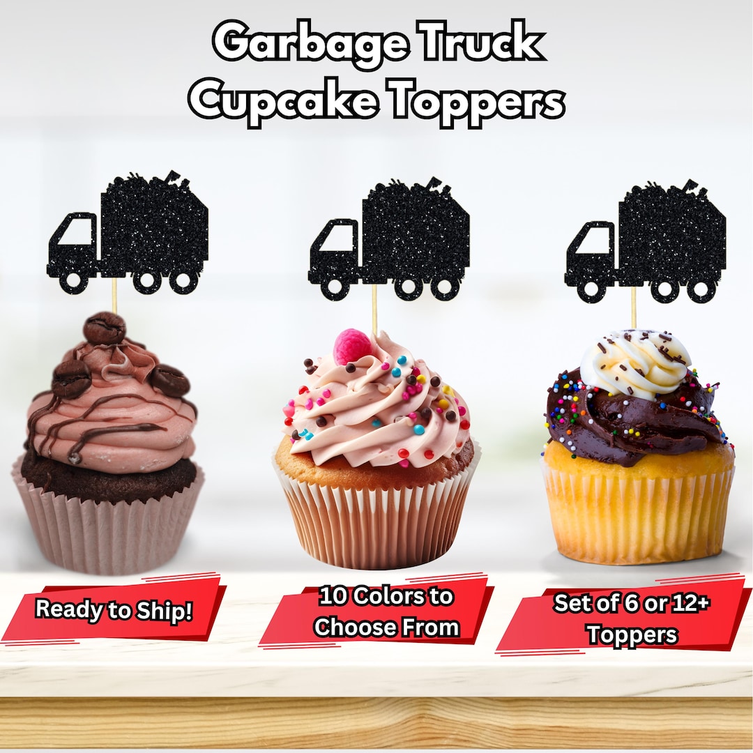 Garbage Truck Cupcake Toppers, Garbage Birthday Party Decorations ...