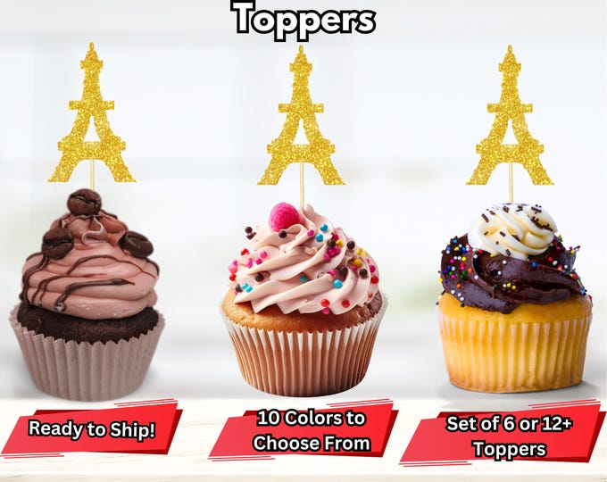 Eiffel Tower Cupcake Toppers, Paris Cupcake Toppers, Paris Themed Party ...
