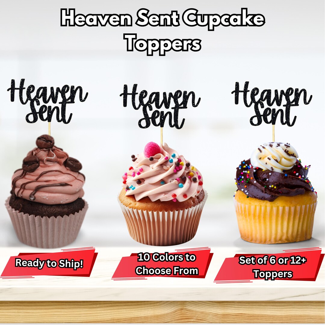 Heaven Sent Cupcake Toppers, Heaven Gender Reveal Party Decor, Angel ...