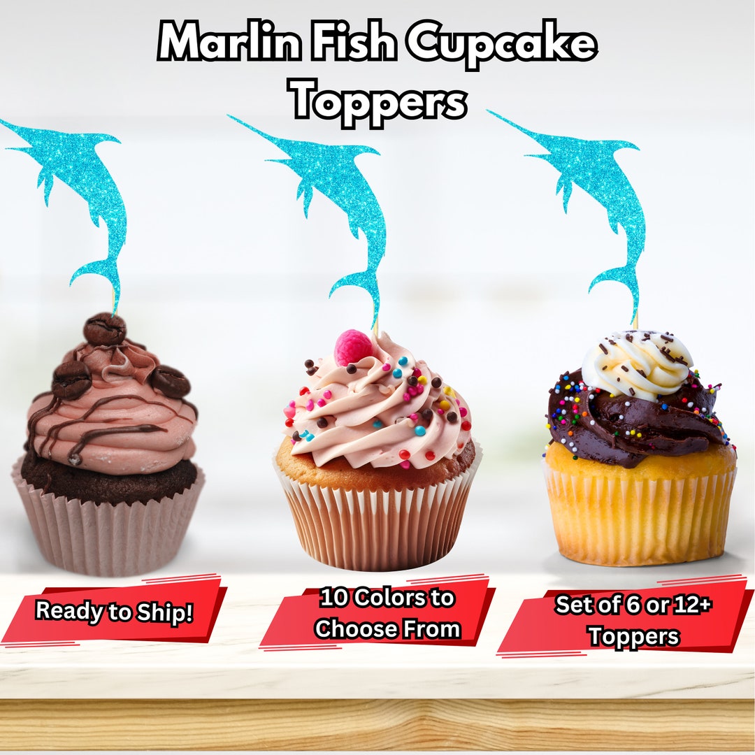 Marlin Fish Cupcake Toppers, Nautical Party Decor, Swordfish Sailfish ...