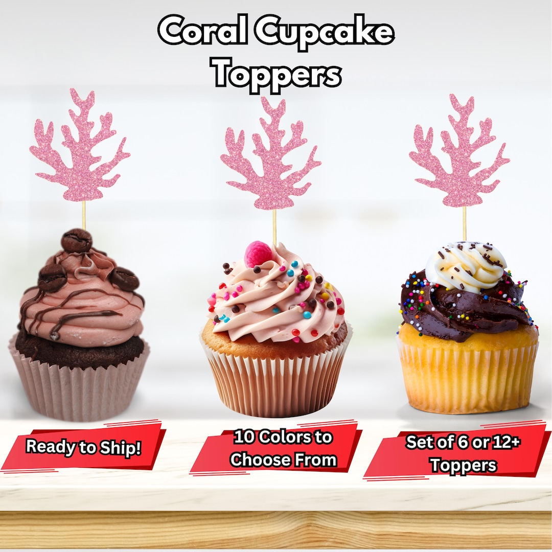 Coral Cupcake Toppers, Beach Cupcake Toppers, Coral Reef Food Picks ...