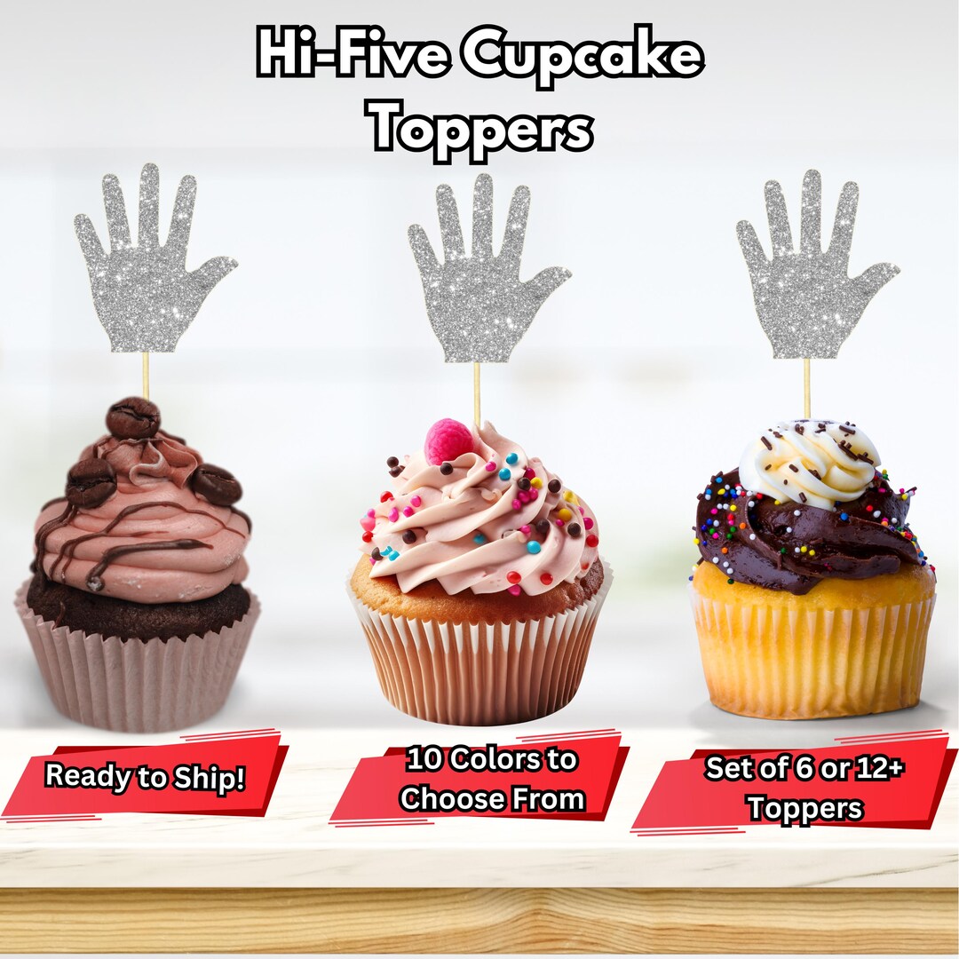 Hi-five Cupcake Toppers, Hand Cupcake Toppers, 5th Birthday Party Decor ...