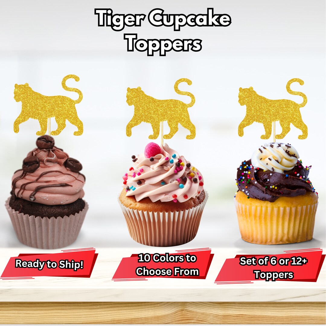 Tiger Cupcake Toppers, Zoo Birthday Party Decor, Safari Jungle Baby ...