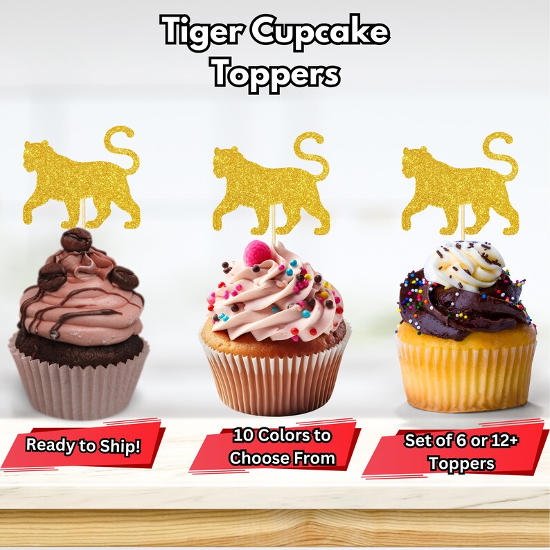 Tiger Cupcake Toppers, Zoo Birthday Party Decor, Safari Jungle Baby ...