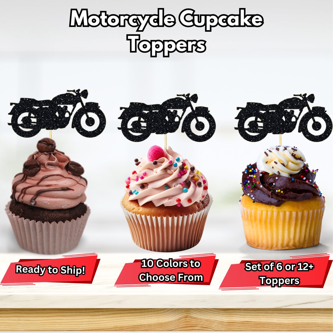 Motorcycle Cupcake Toppers, Motorcycle Birthday Decor, Biker Food Picks ...