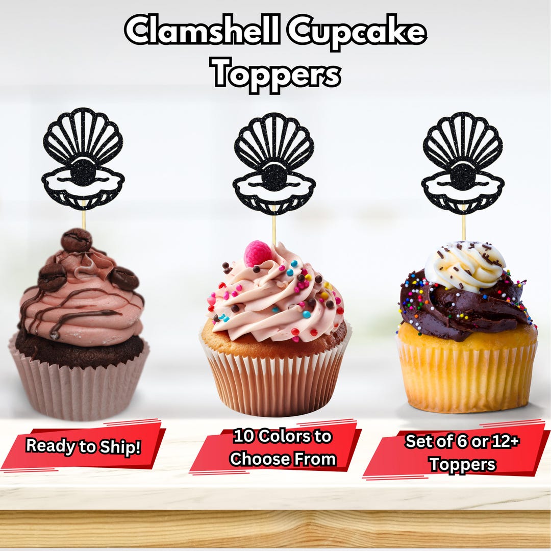 Clamshell Cupcake Toppers, Ocean Under the Sea Birthday Decor, Shell ...