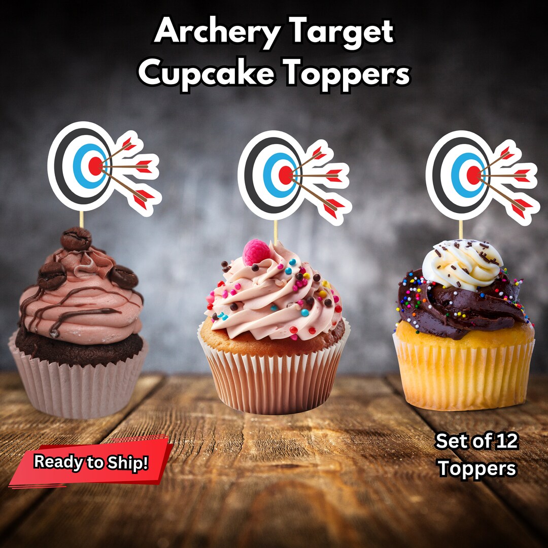 Archery Target Cupcake Toppers, Bullseye Cupcake Picks, Archery ...