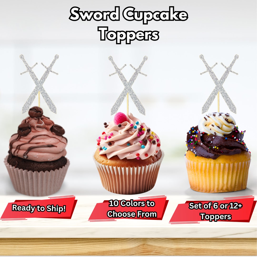 Crossed Sword Cupcake Toppers, Fantasy Sword Cupcake Toppers, Medieval ...