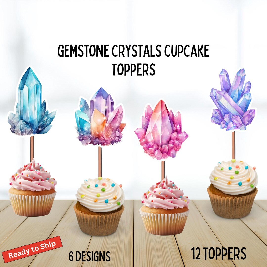 Healing Crystals Gemstones Cupcake Toppers, Pack of 12, Spiritual ...