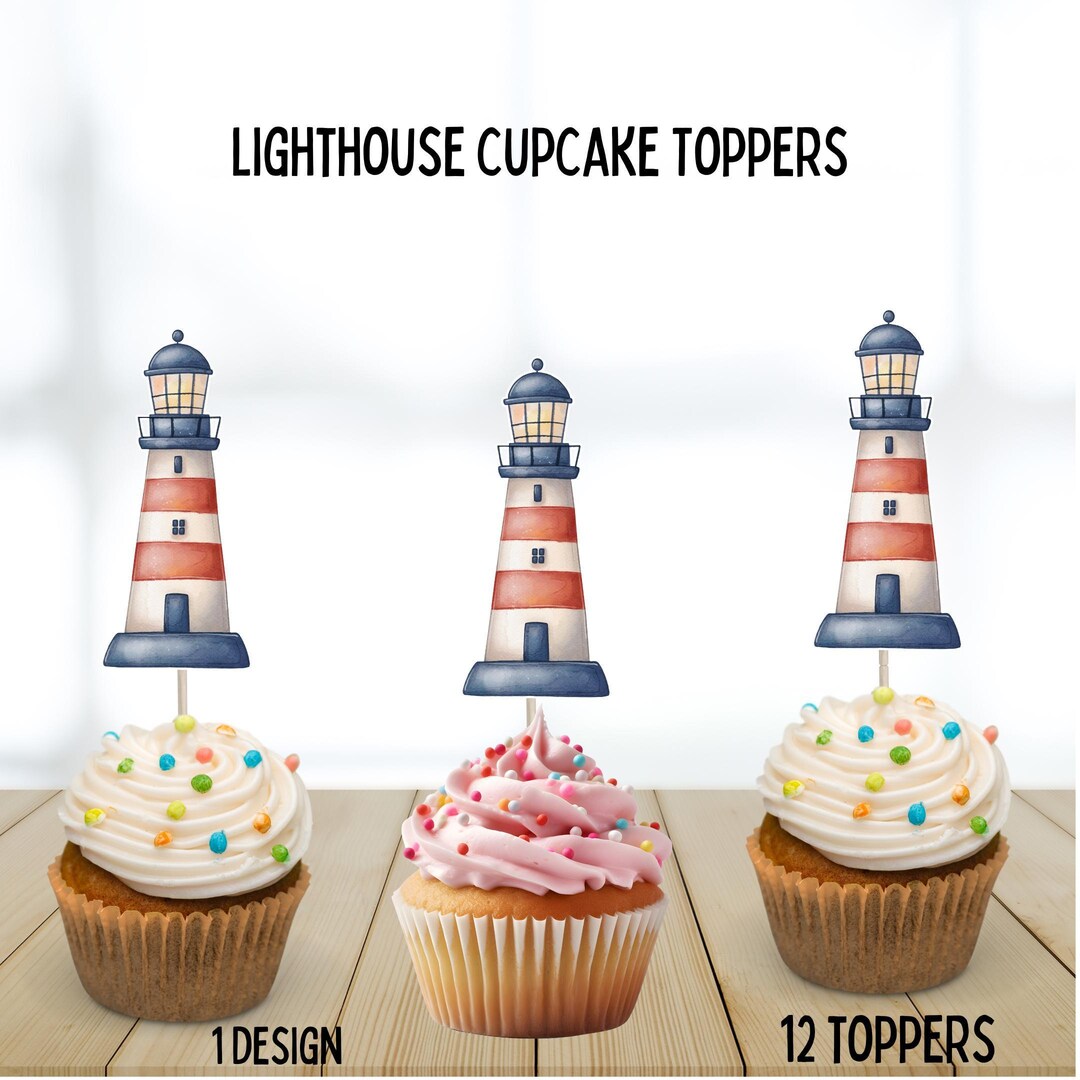 East Coast Lighthouse Cupcake Toppers, Nautical Theme Party, Lighthouse ...