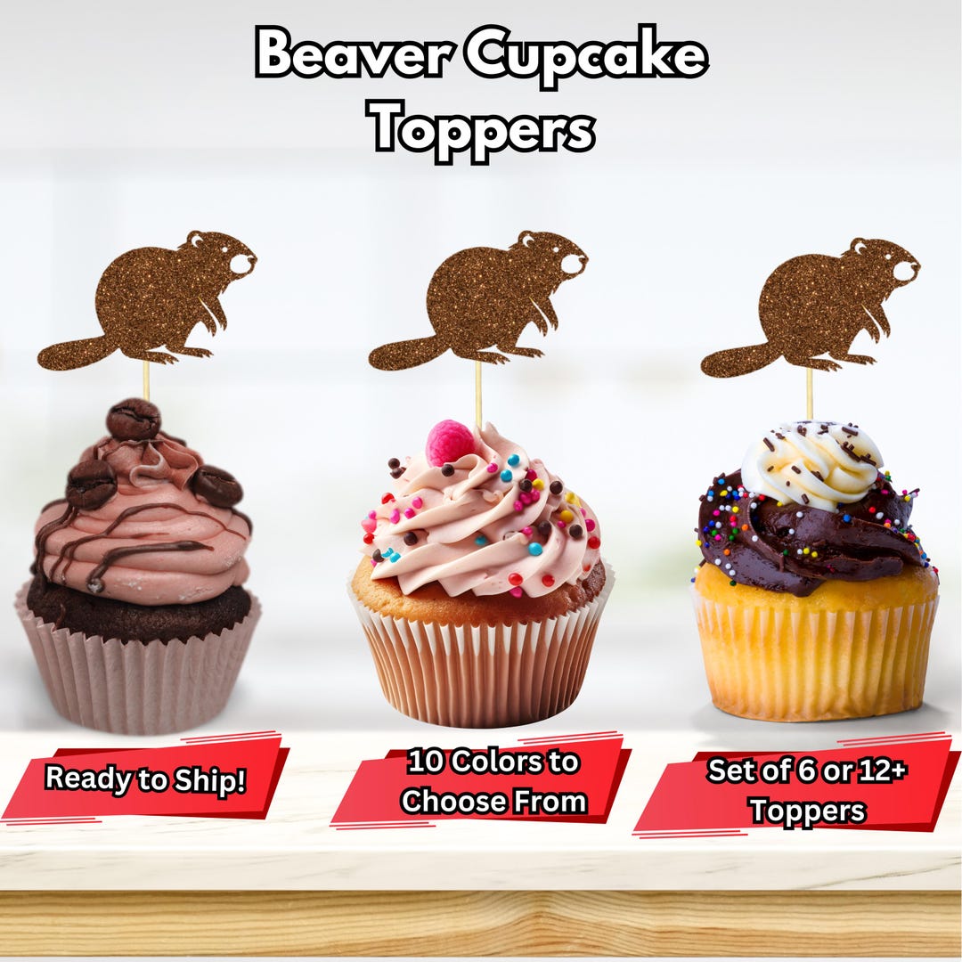 Beaver Cupcake Toppers, Plaid Party Decor, Lumberjack Toppers ...