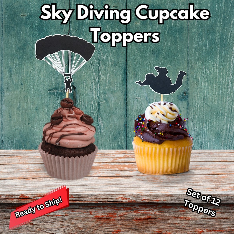 Sky Diving Cupcake Toppers, Skydiving Silhouette Cupcake Toppers, Sky Diving Party, Sky Diving ...