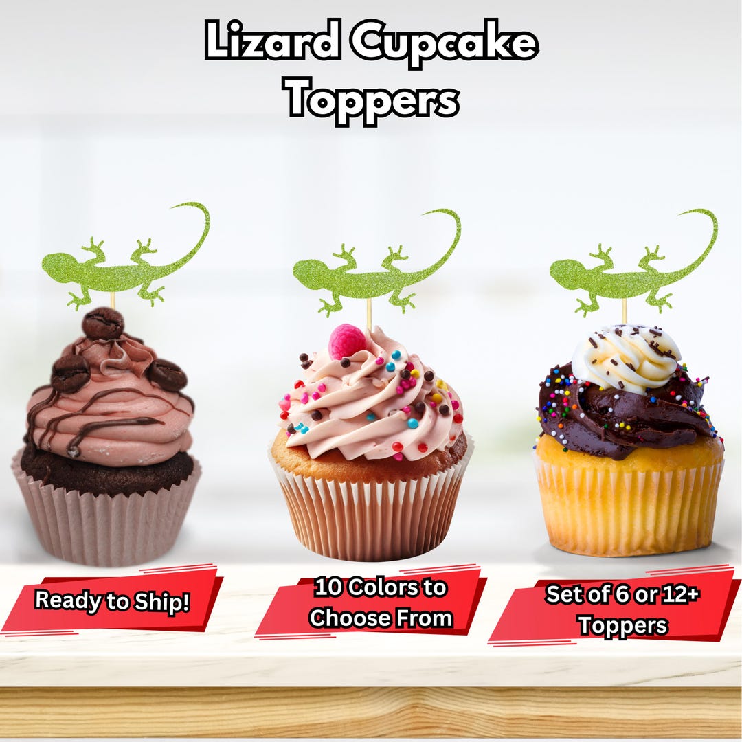 Lizard Cupcake Toppers, Gecko Cupcake Toppers, Zoo Party Decor, Reptile ...