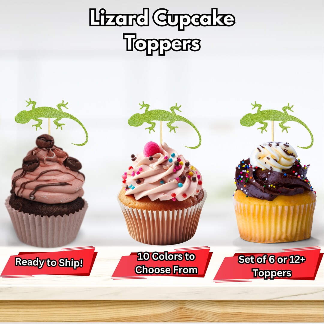 Lizard Cupcake Toppers, Gecko Cupcake Toppers, Zoo Party Decor, Reptile Themed Birthday ...
