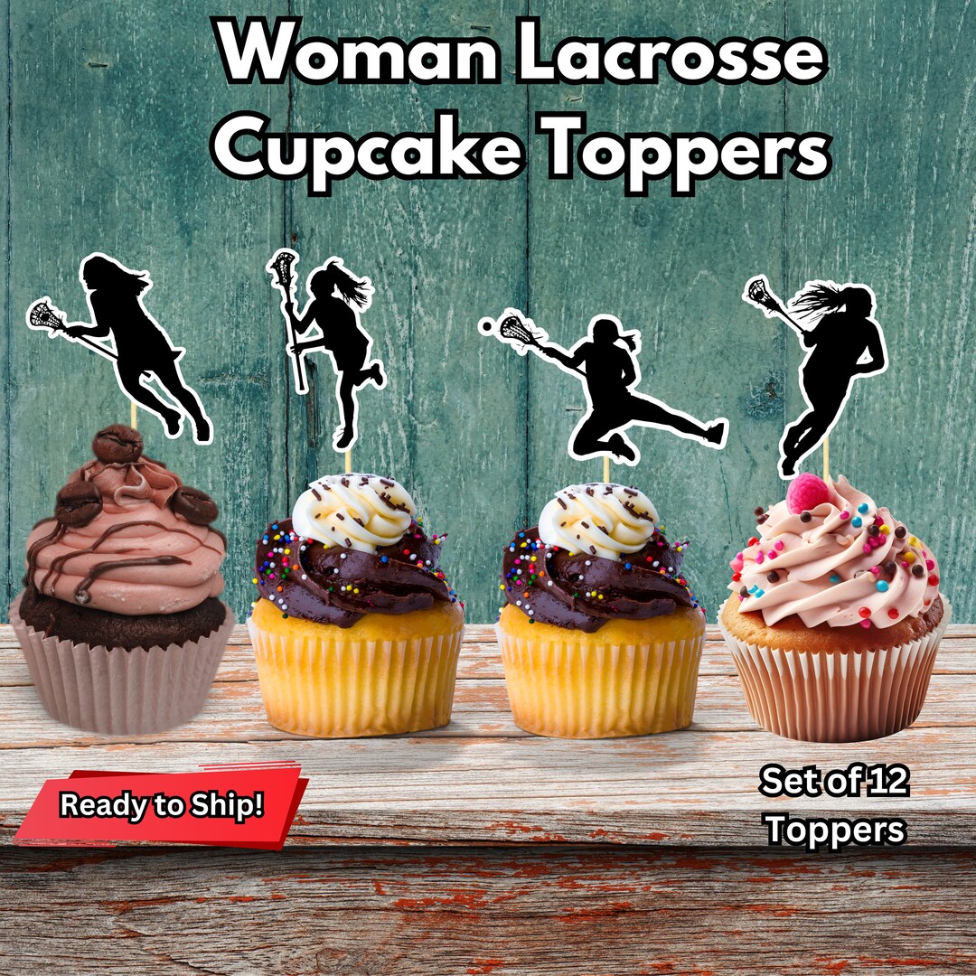 Woman Lacrosse Cupcake Toppers, Girl Lacrosse Cupcake Toppers, Lacrosse ...