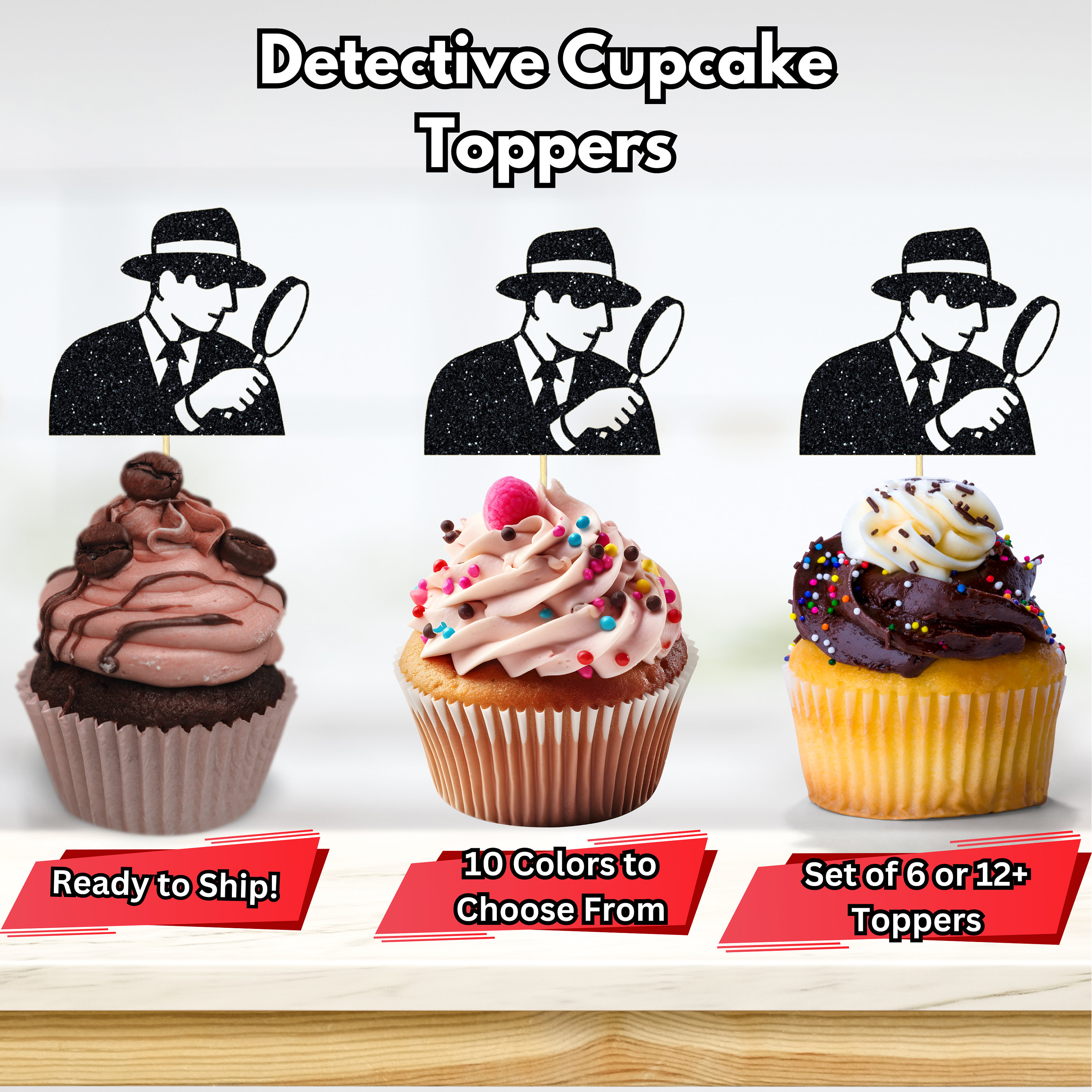 Detective Cupcake Toppers, Police Party, Investigator Birthday Party ...