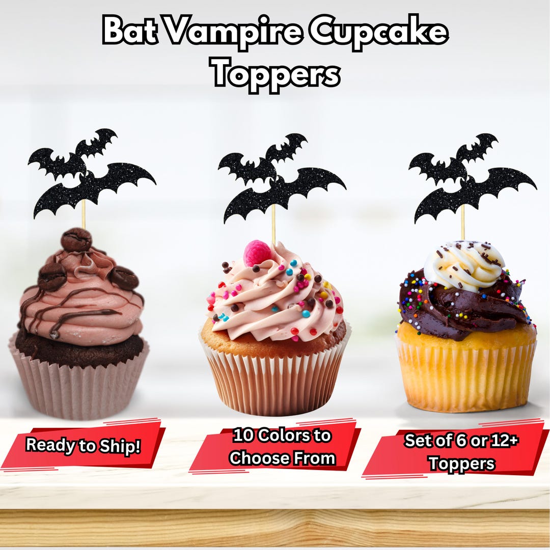 Bat Vampire Cupcake Toppers, Bats Party Decor, Halloween Party ...