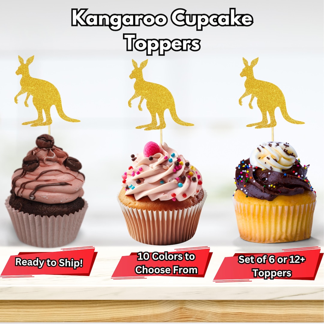 Kangaroo Cupcake Toppers, Animal Birthday Party, Outback Party Decor ...