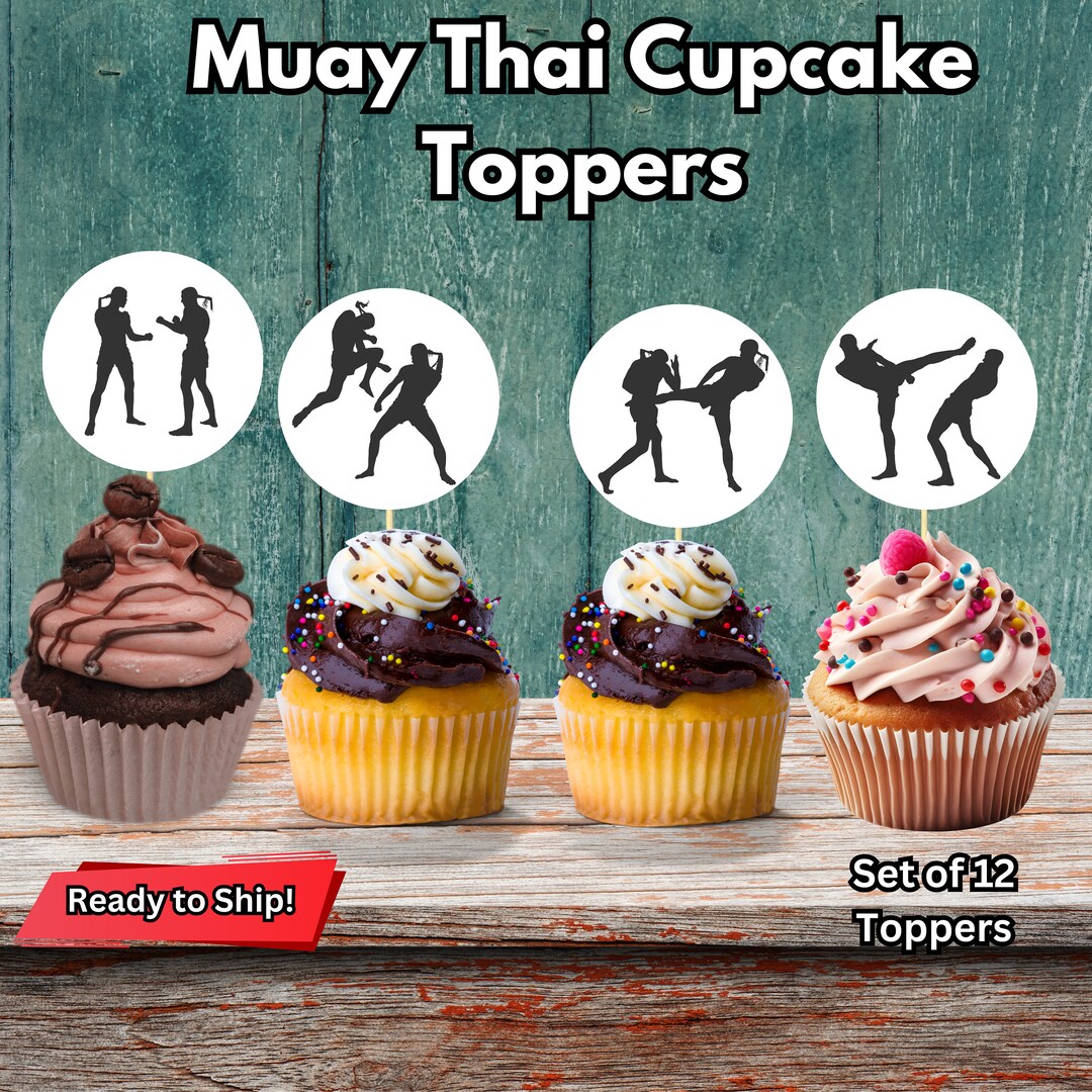 Muay Thai Cupcake Toppers, Kickboxing Party Decor, Muay Thai Birthday ...
