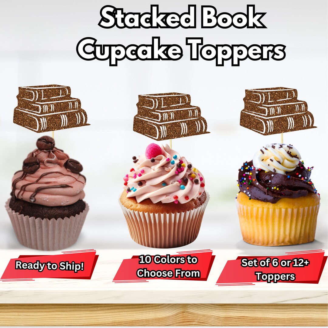 Stacked Book Cupcake Toppers, Book Club Cupcake Toppers, Study Cupcake ...