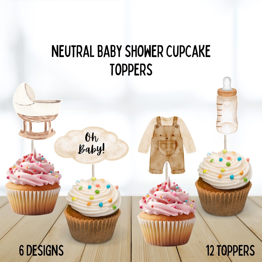 Neutral Baby Shower Cupcake Toppers, Beige Baby Shower, Boy or Girl ...