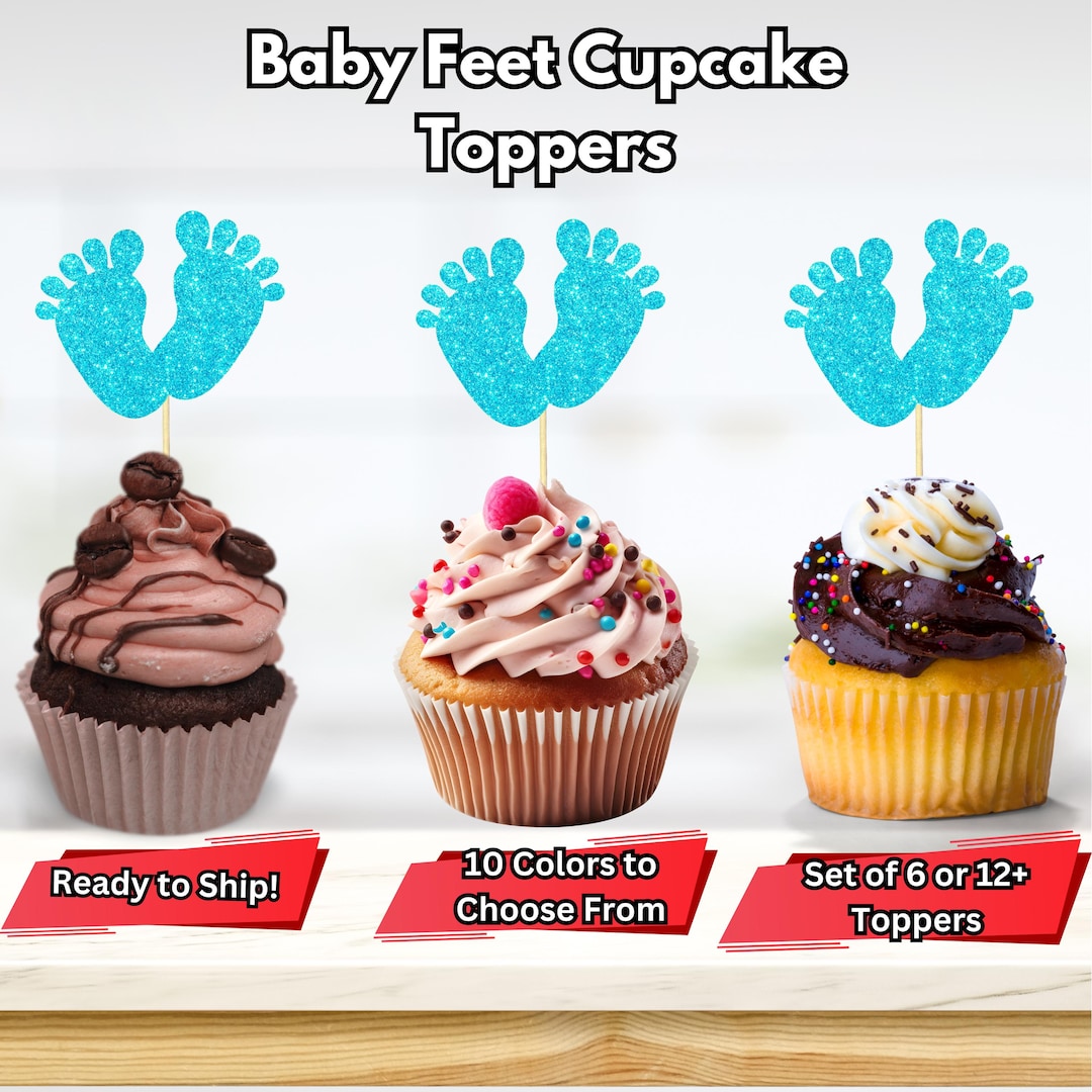 Baby Feet Cupcake Toppers, Gender Reveal Cupcake Toppers, Baby Shower ...