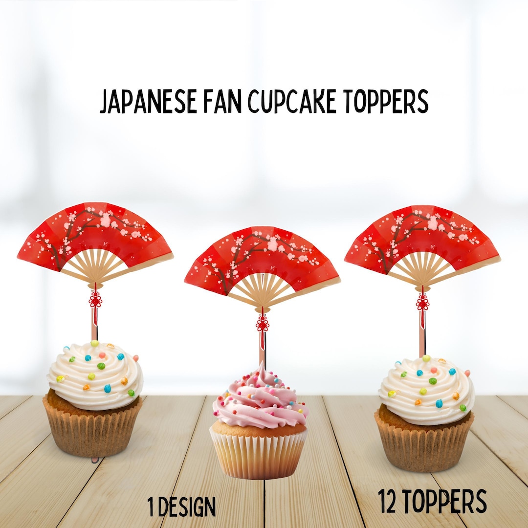 Japan Party Theme Cupcake Toppers, Japanese Fan, Geisha, Japan Birthday ...