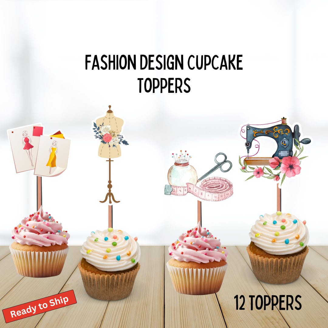 Fashion Design Cupcake Toppers, Watercolor, 12 Count, Fashion Designer ...