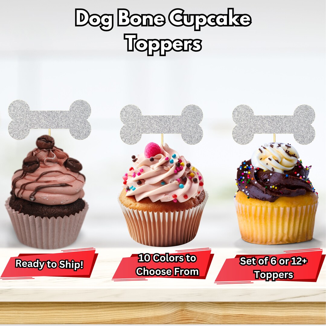 Dog Bone Cupcake Toppers, Dog Bone Birthday Cupcake Toppers, Dog Bone ...