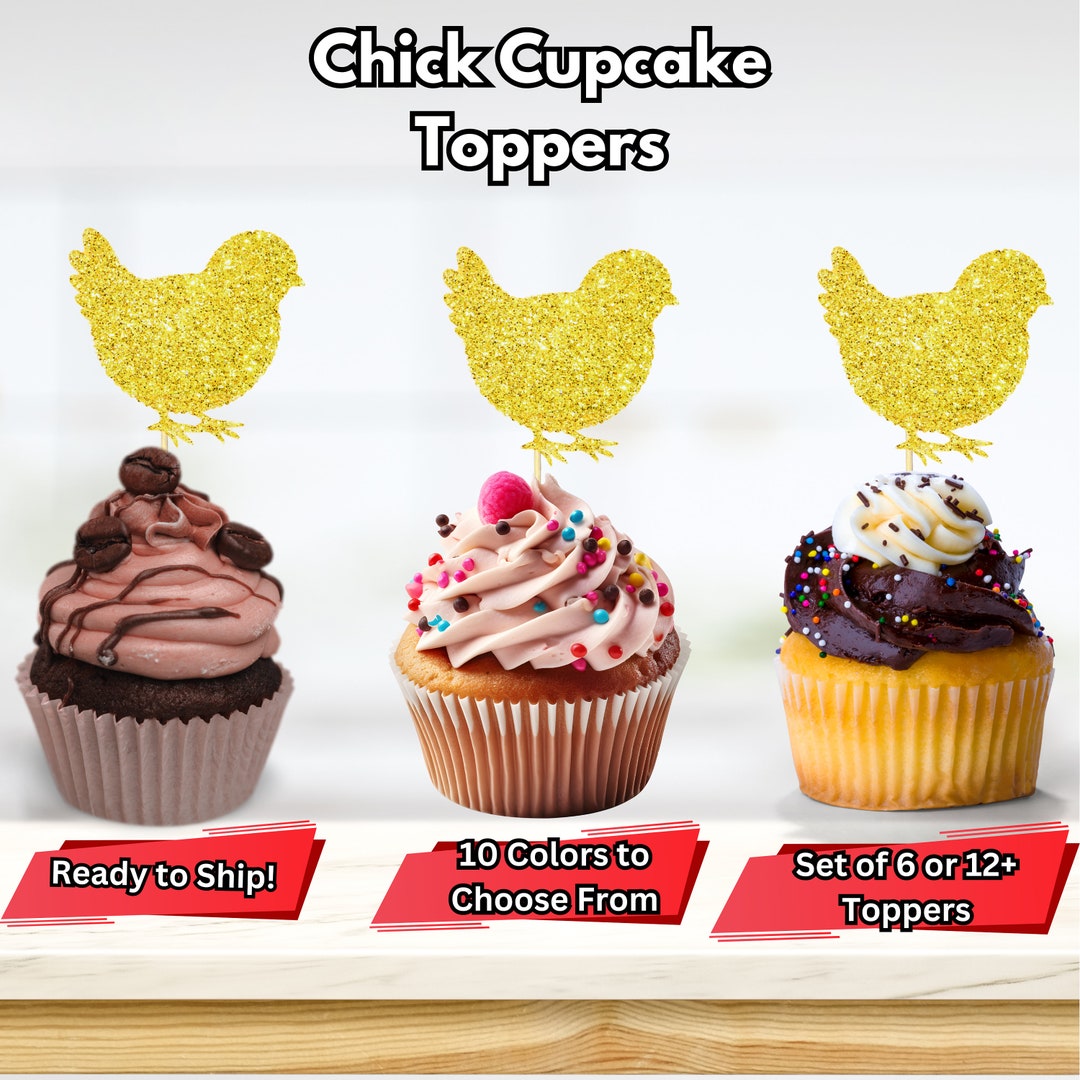 Chick Cupcake Toppers, Farm Party Decor, Farm Cupcake Toppers, Pastel ...