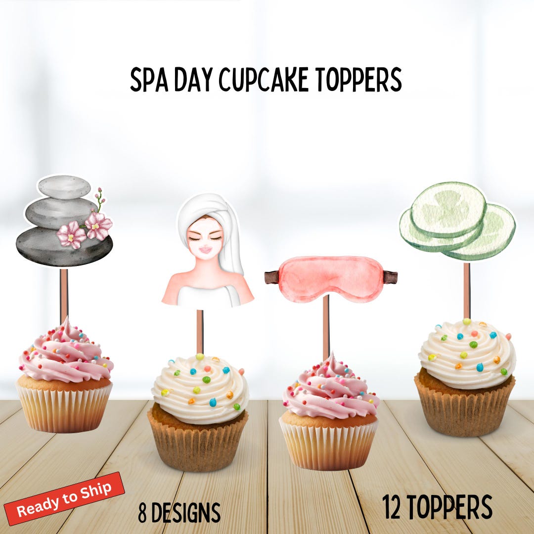 Spa Day Cupcake Toppers, Watercolor, 12 Count, Girls Day, Spa, Facial ...
