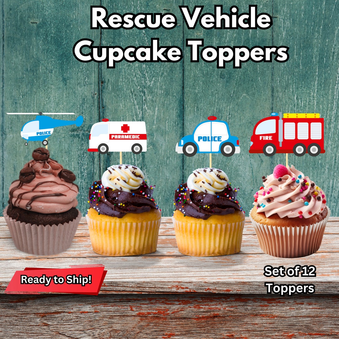 Rescue Vehicle Cupcake Toppers, Emergency Vehicle Cupcake Toppers ...