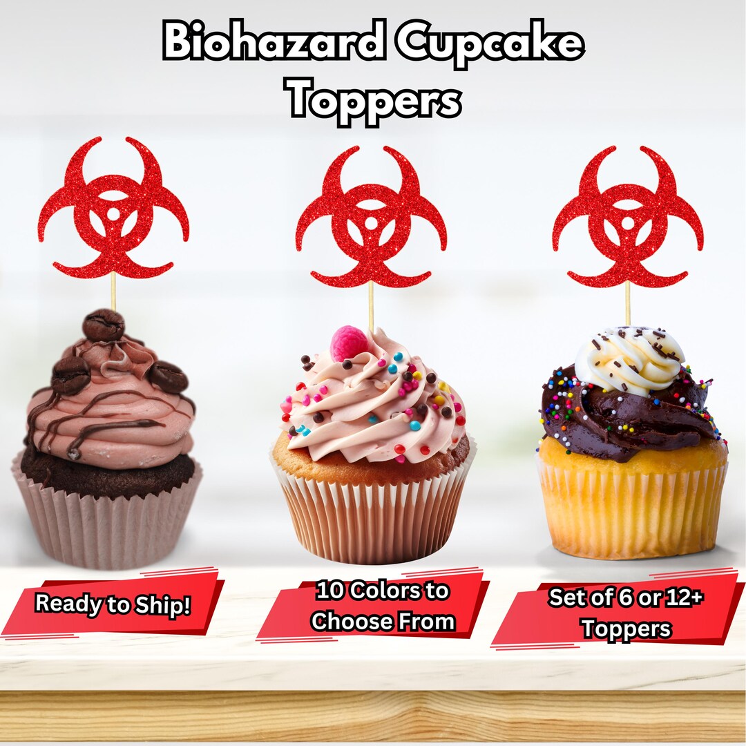Biohazard Cupcake Toppers, Defence Scientist Birthday Decorations ...