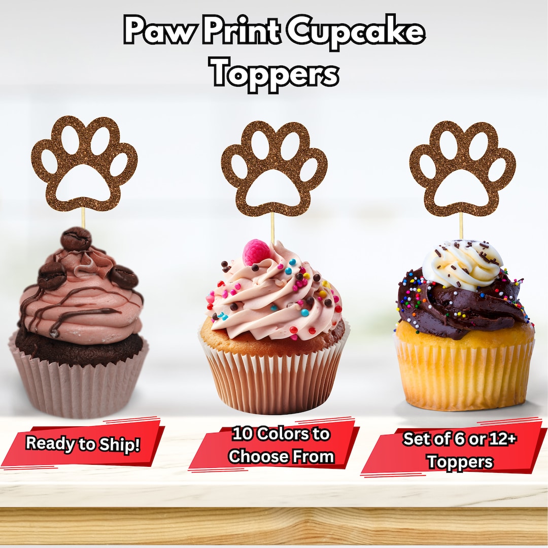 Paw Print Cupcake Toppers, Pet Party, Dog Party Decor, Cat Print ...