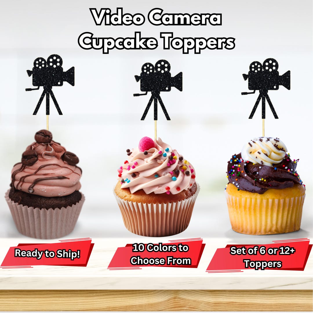 Video Camera Cupcake Toppers, Film Reel Party Decor, Hollywood Themed ...
