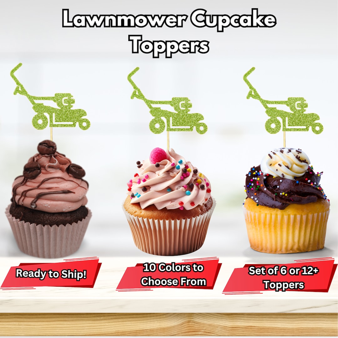 Lawnmower Cupcake Toppers, Gardening Theme Cupcake Toppers, Yard Work ...