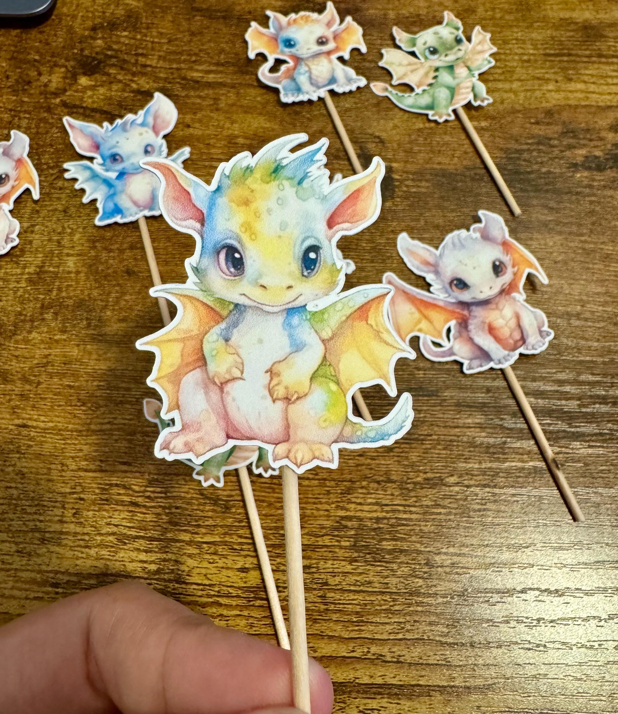 Baby Dragon Cupcake Toppers, Watercolor Pastels, 12 Count, Dragon Theme ...