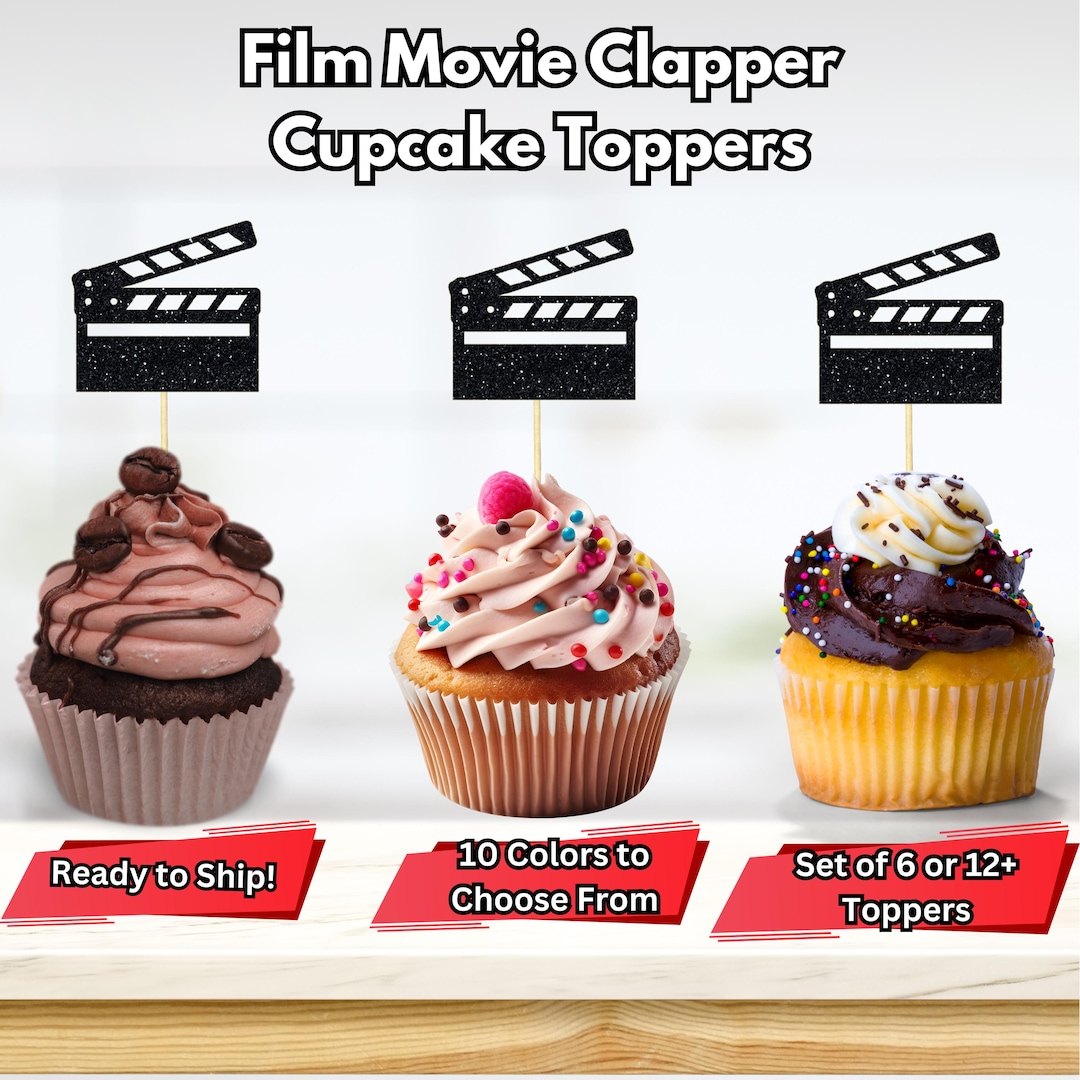 Film Movie Clapper Cupcake Toppers, Cinema Birthday, Movie Cupcake ...