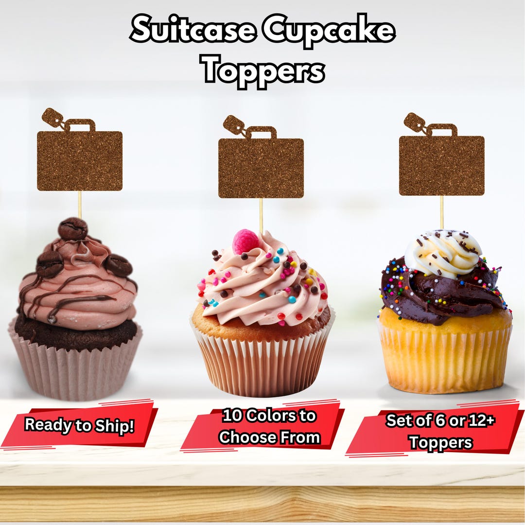 Suitcase Cupcake Toppers, Around the World Party, Bon Voyage Farewell ...