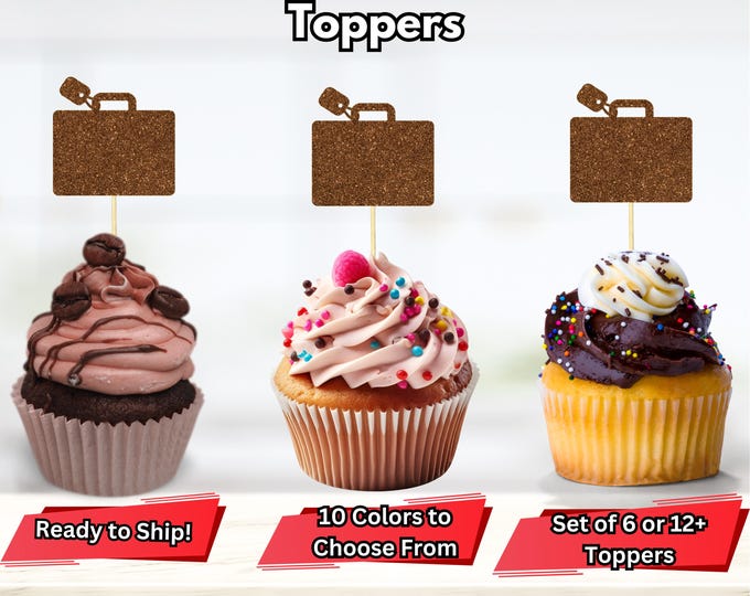 Suitcase Cupcake Toppers, Luggage Food Picks, Travel Birthday Party ...