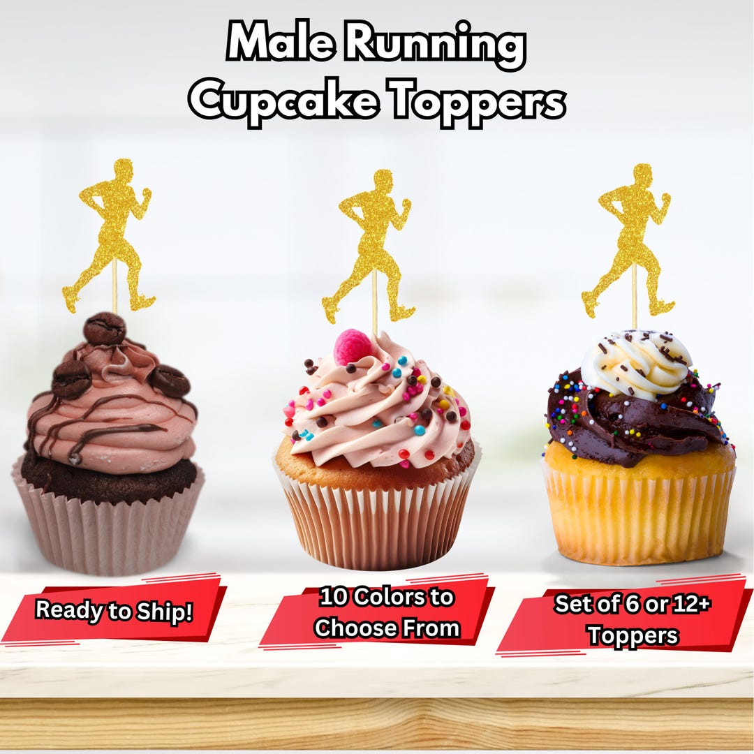 Male Running Cupcake Toppers, Marathon Party Decor, Cross Country ...