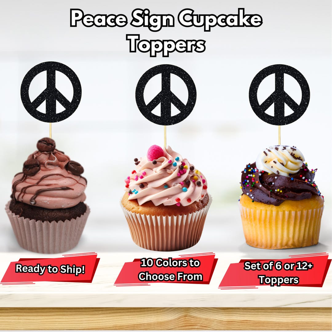 Peace Sign Cupcake Toppers, Retro Theme Birthday, 70's Party ...