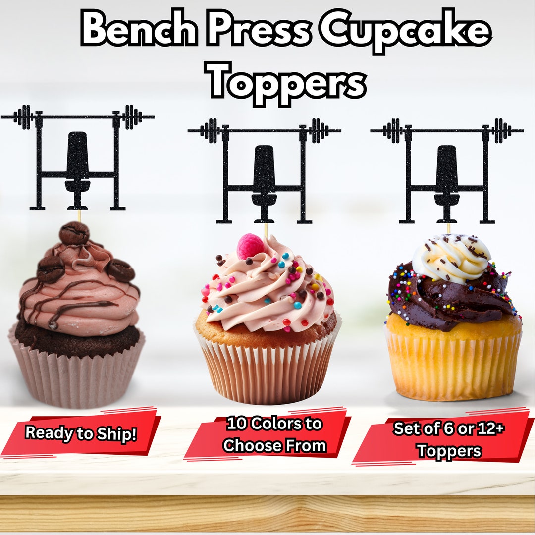 Bench Press Cupcake Toppers, Bodybuilder Party Decor, Fitness Cupcake ...